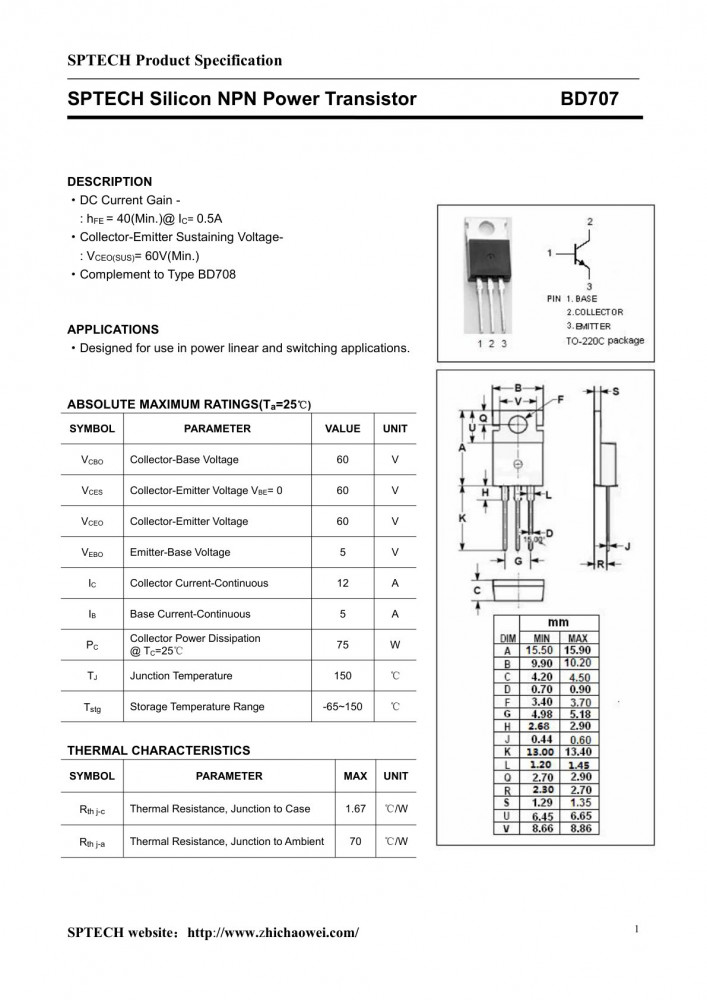 BD707 datasheet page 1