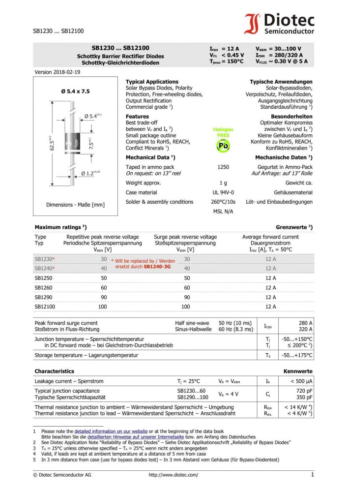 DIOTEC SB12100 datasheet page 1