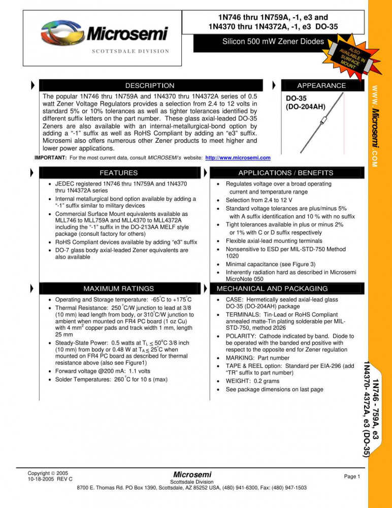 1N751A datasheet page 1