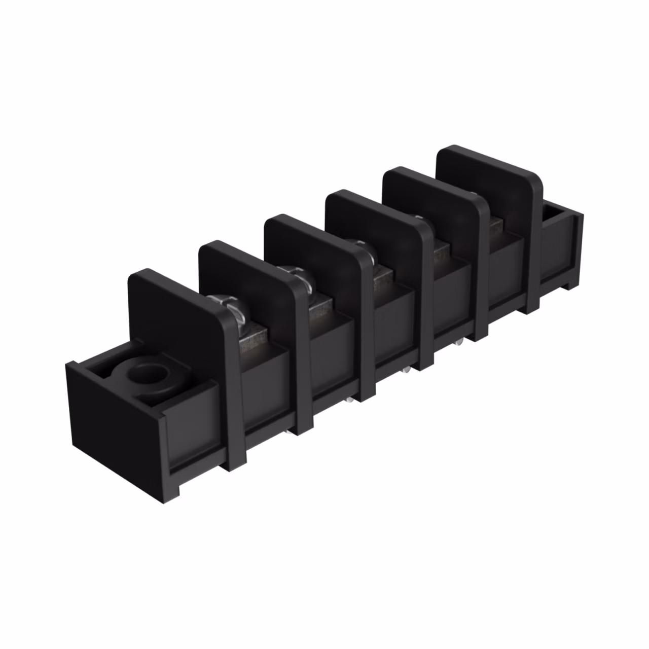 8.26mm Pitch, Single Row, Dual-Barrier Terminal Strip, with Mounting Ends, Black, Steel Screws, 5 Circuits for sale