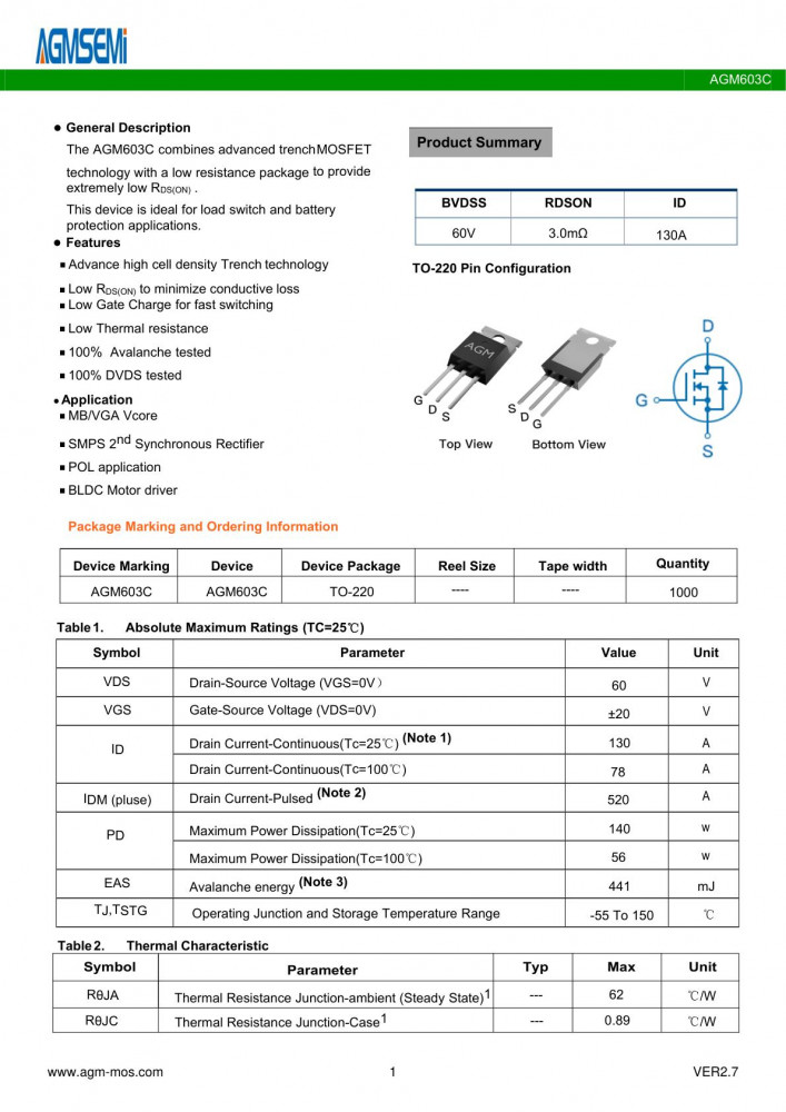 AGM603C datasheet page 1
