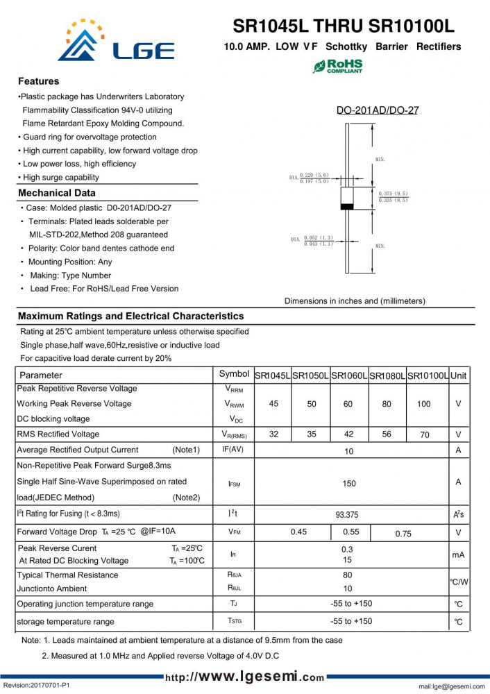 LGE SR10100L datasheet page 1
