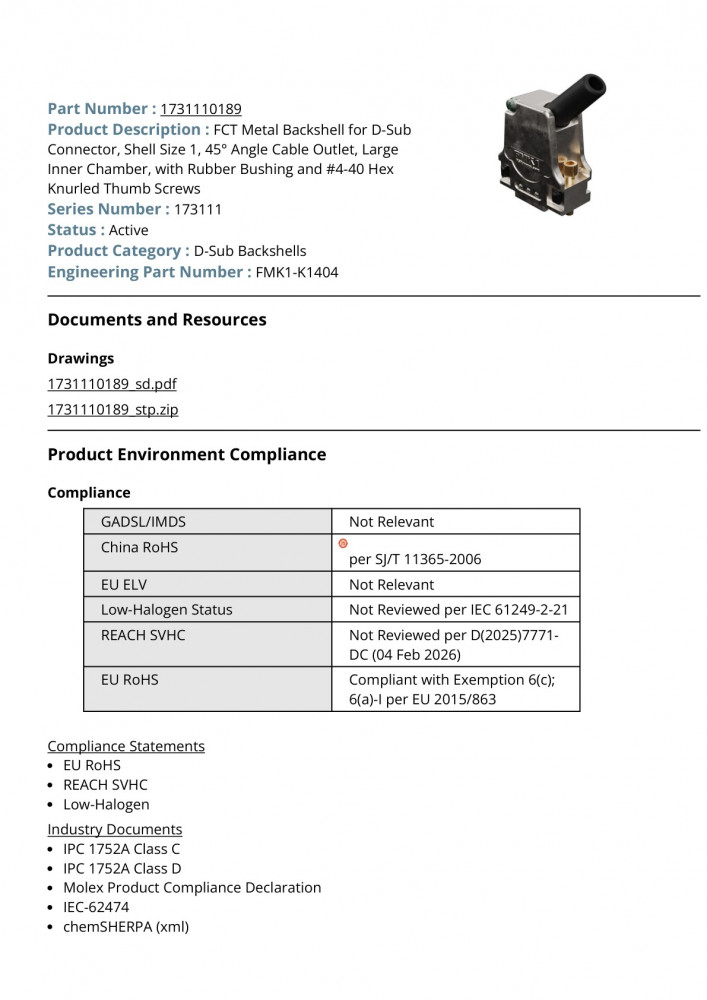 MOLEX 1731110189 technical drawing preview, page 1