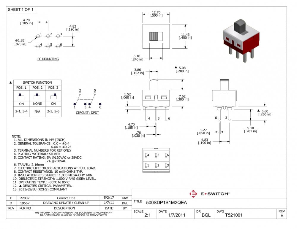 E-Switch 500SDP1S1M2QEA technical drawing