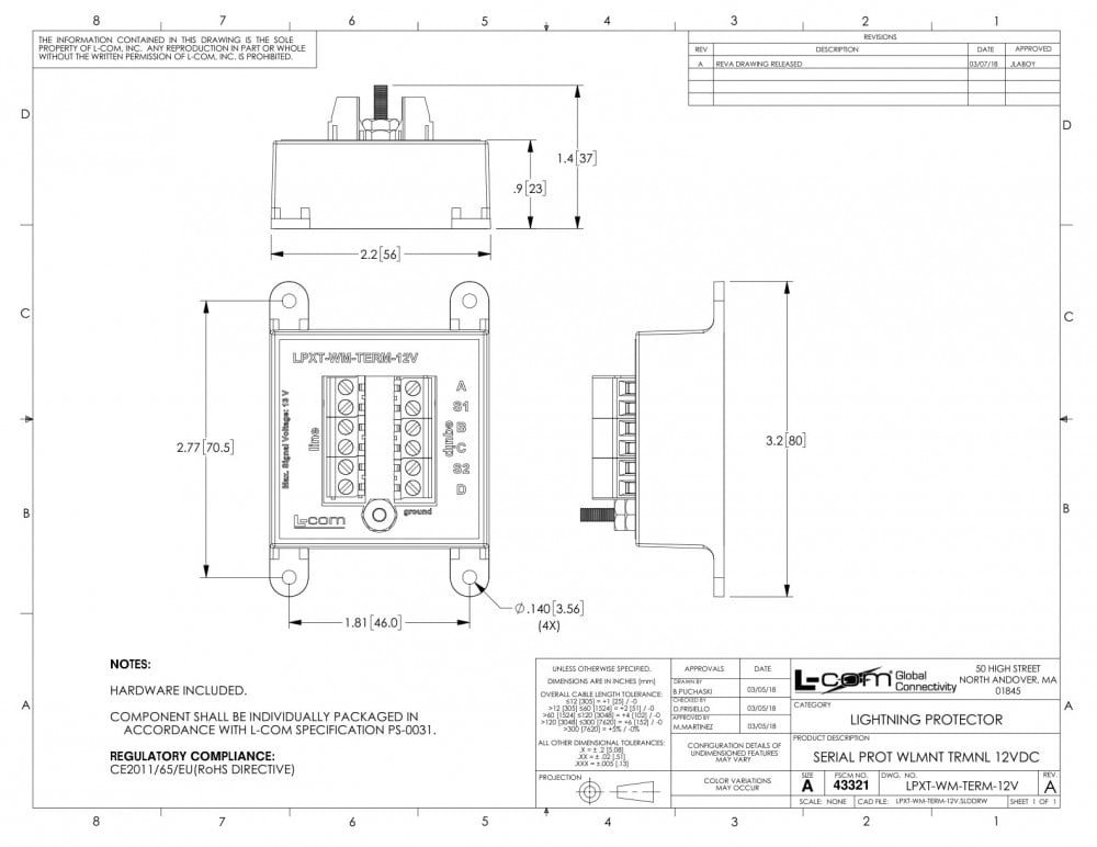 L-com LPXT-WM-TERM-12V technical drawing