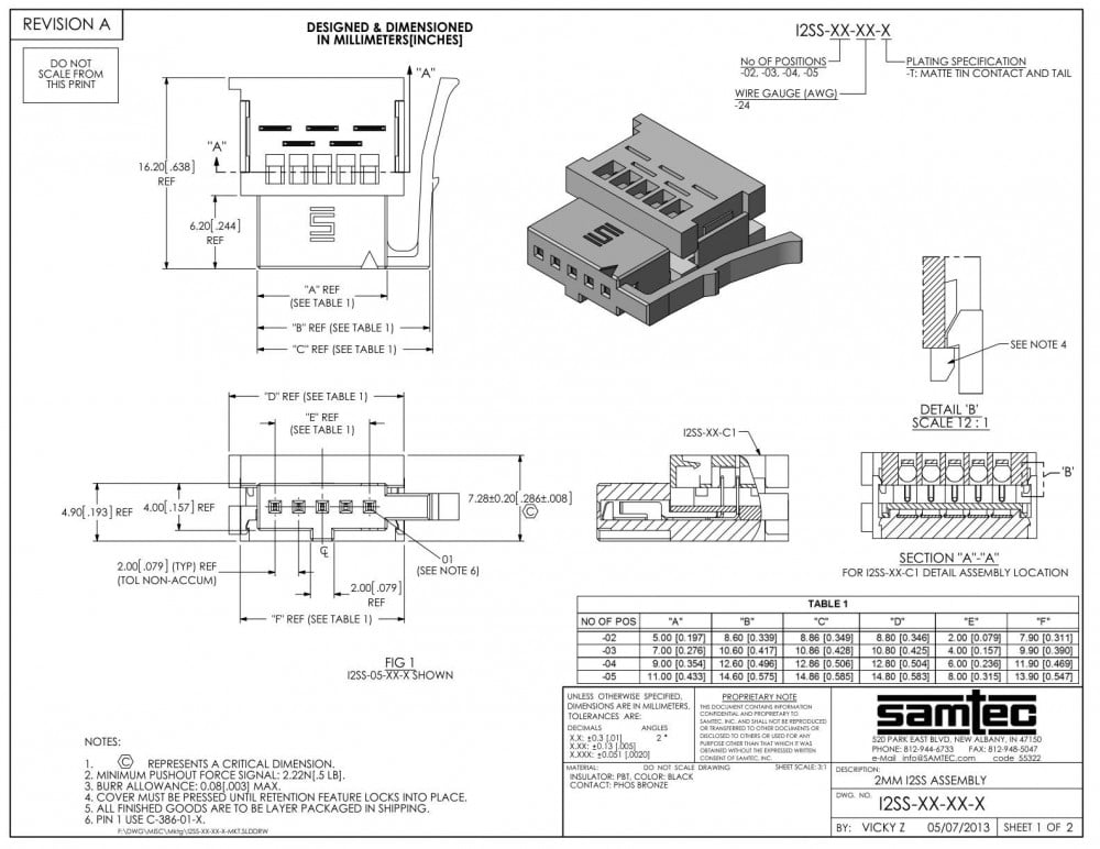 Samtec I2SS-05-24-T technical drawing page 1