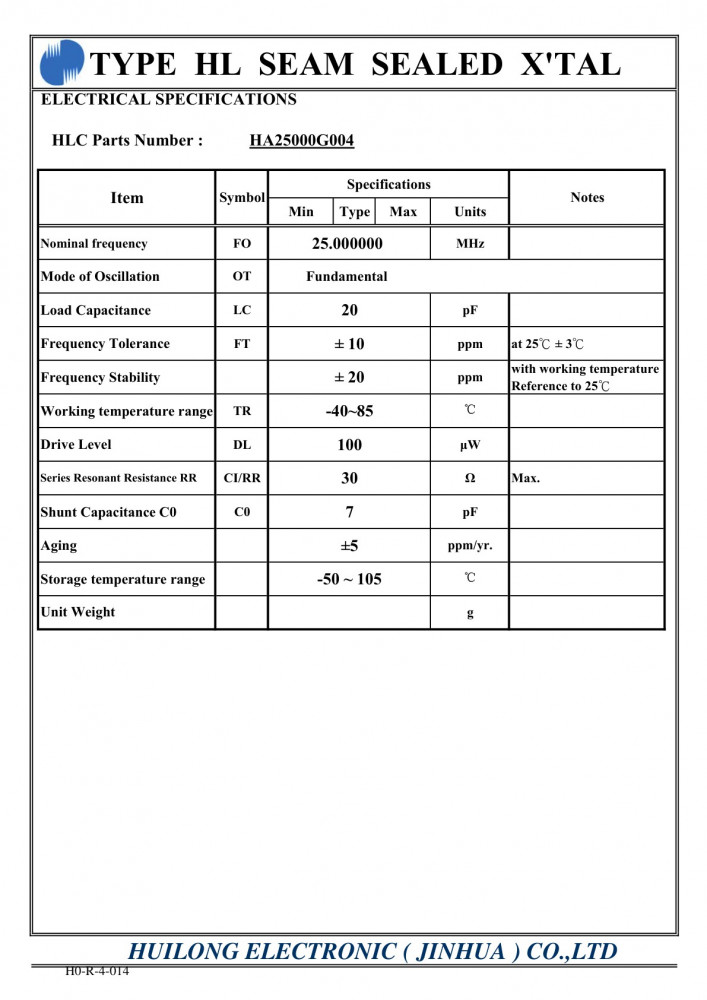 HA25000G004 specification page 2