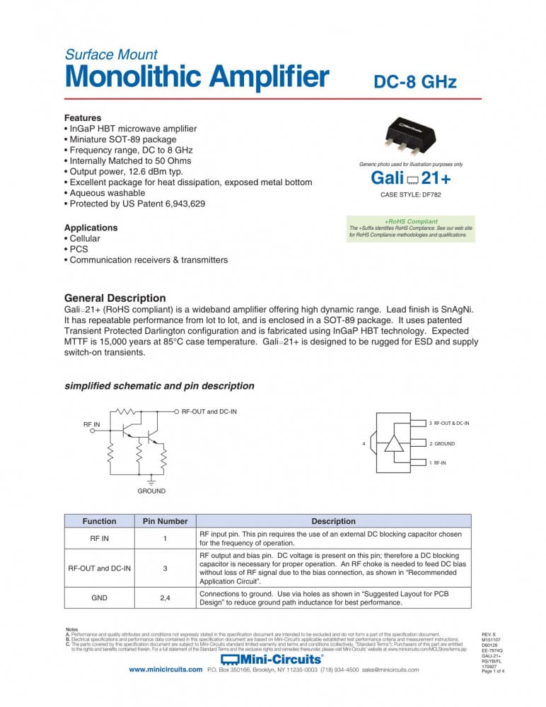 GALI-21+ datasheet page 1