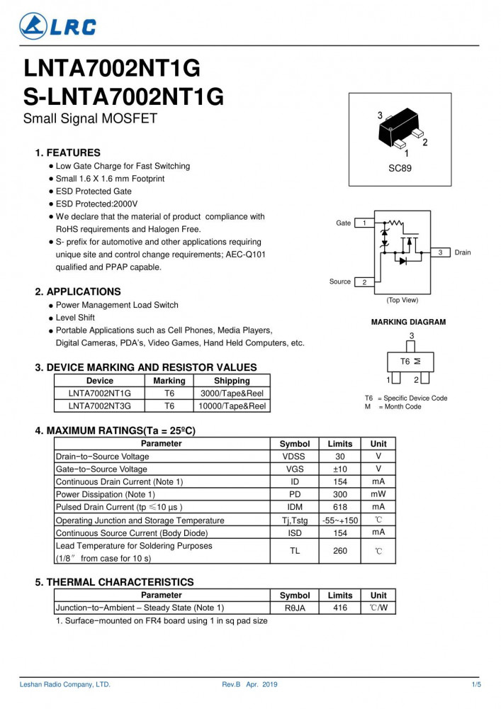 LNTA7002NT1G datasheet page 1
