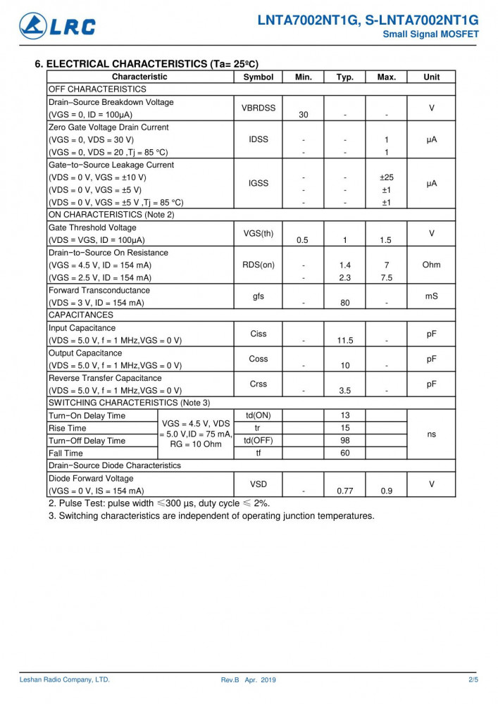LNTA7002NT1G datasheet page 2