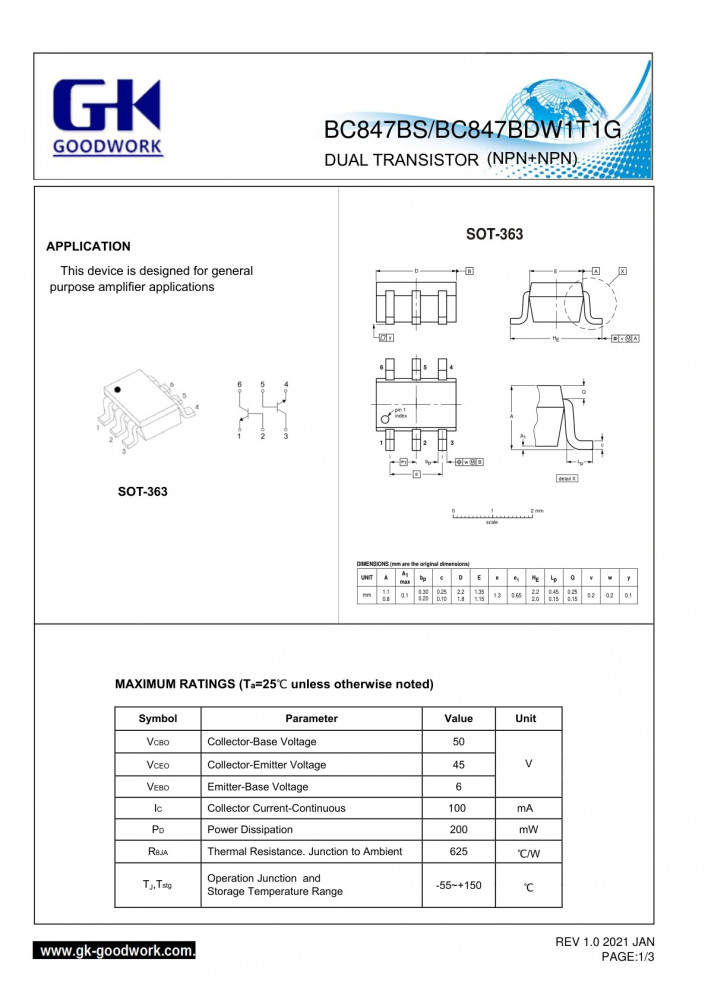BC847BS technical document page 1