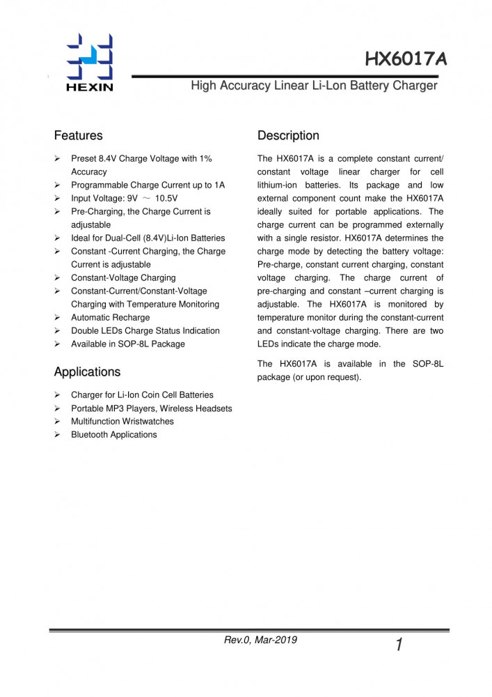 HX6017A datasheet page 1