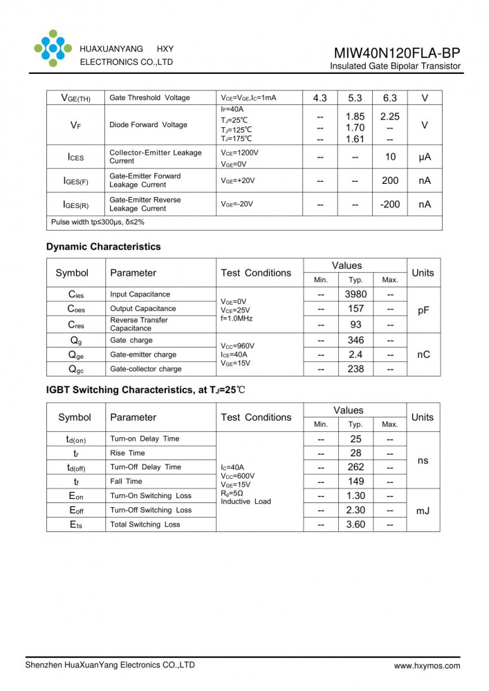 MIW40N120FLA-BP-HXY datasheet page 3