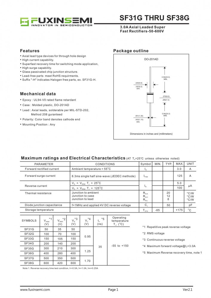 SF38G datasheet page 1