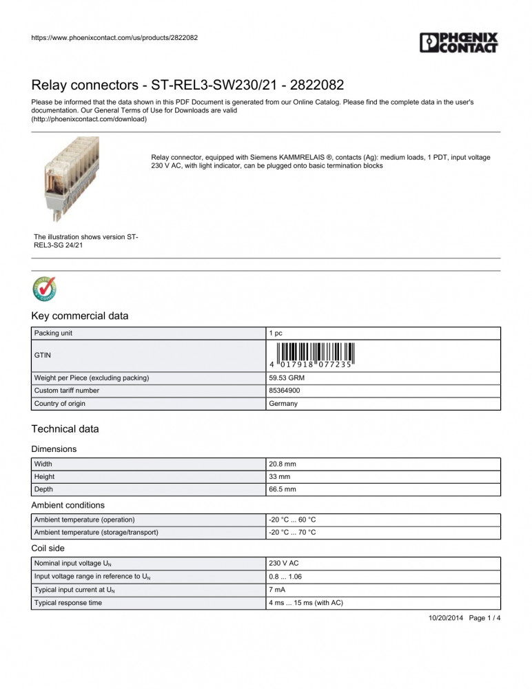 Phoenix Contact 2822082 technical document page 1