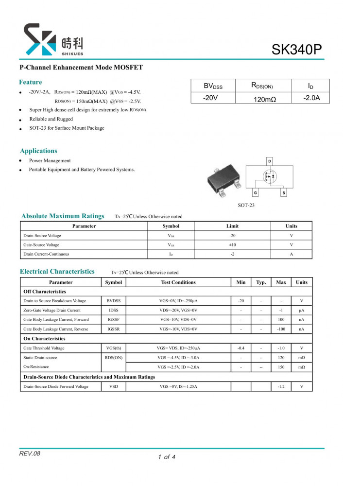 SK340P datasheet page 1