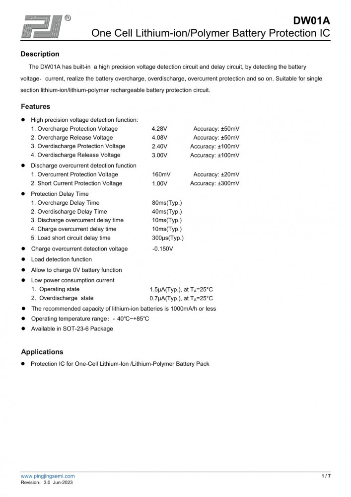 DW01A datasheet page 1
