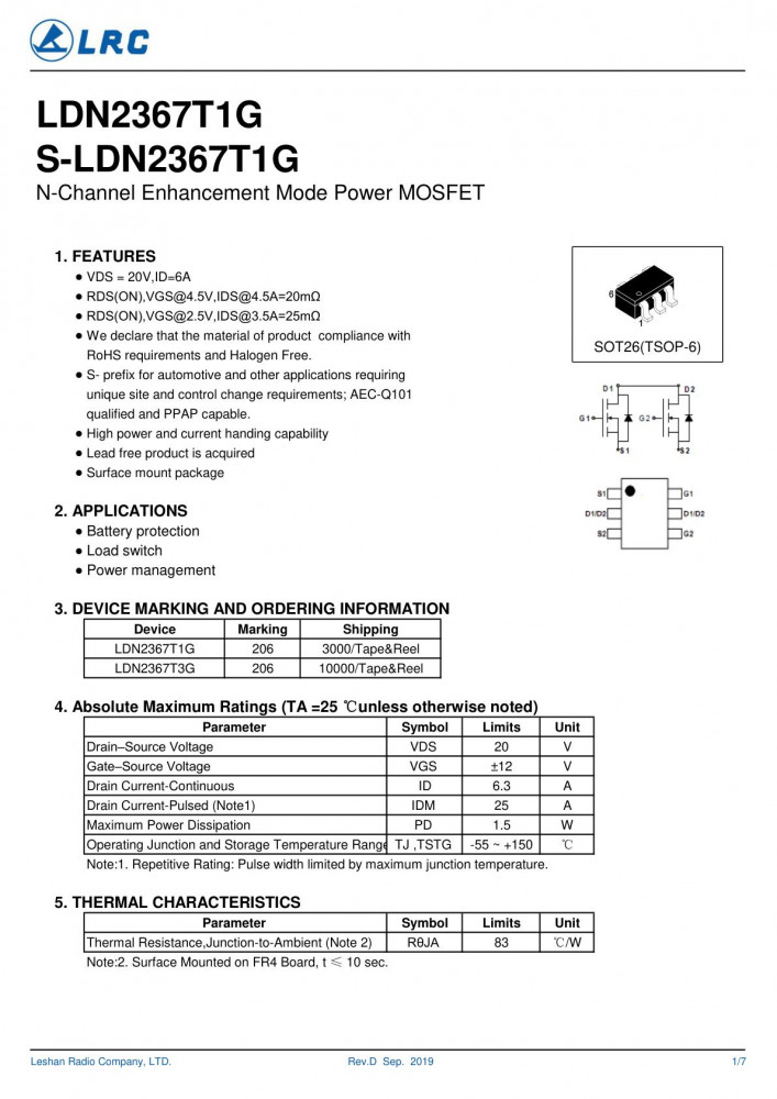 LDN2367T1G datasheet page 1