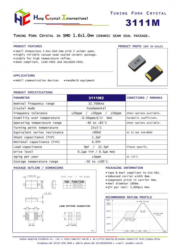 HCI 3111M-32.768DTN09LLL product document page