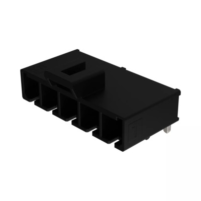 Mega-Fit Right-Angle Header, 5.70mm Pitch, Single Row, 5 Circuits, 0.760µm Gold (Au) Plating, Glow-Wire Capable, Tape and Reel, Black for sale