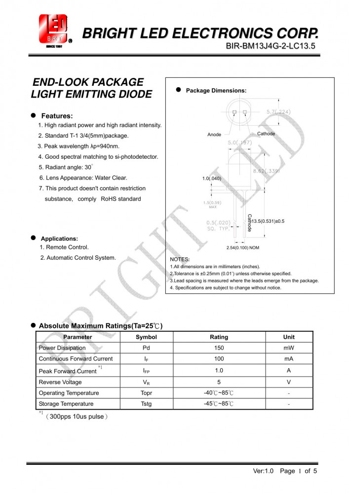 Product datasheet page 1