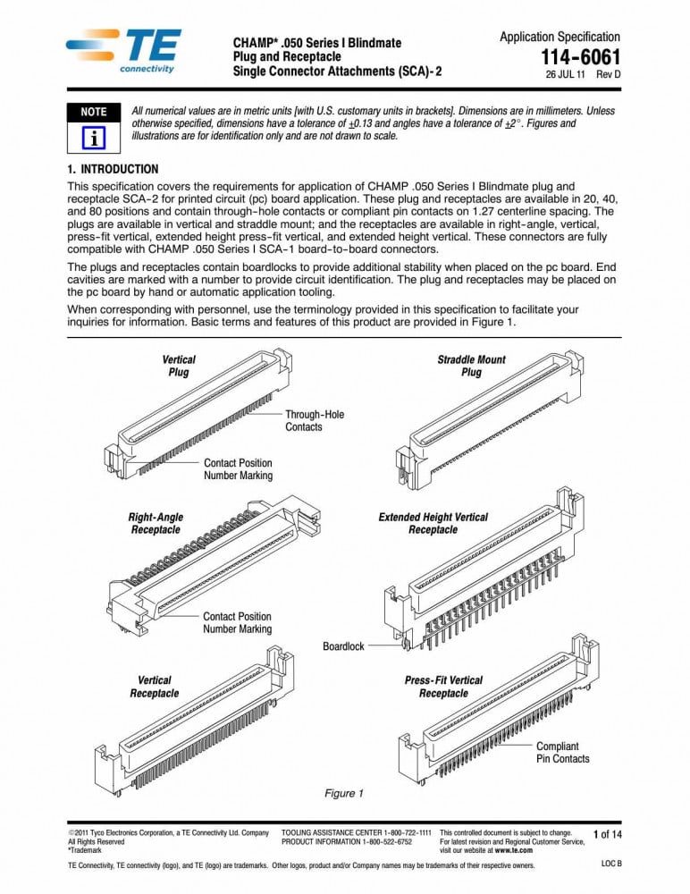 TE Connectivity application specification page 1