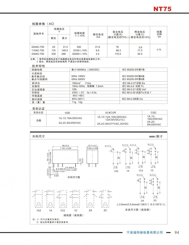 NF NT752 relay datasheet page 2