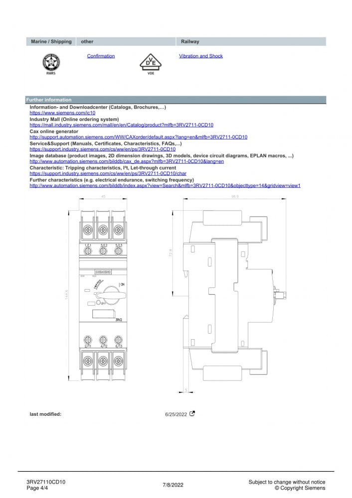 3RV27110CD10 technical document page 4