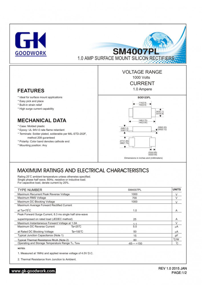 SM4007PL technical document page 1