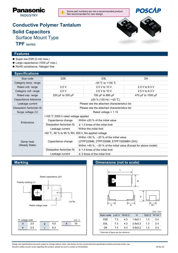 PANASONIC TPF series datasheet page 1