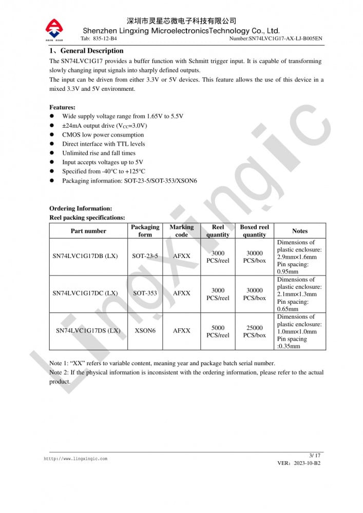 SN74LVC1G17DB(LX) datasheet page 3