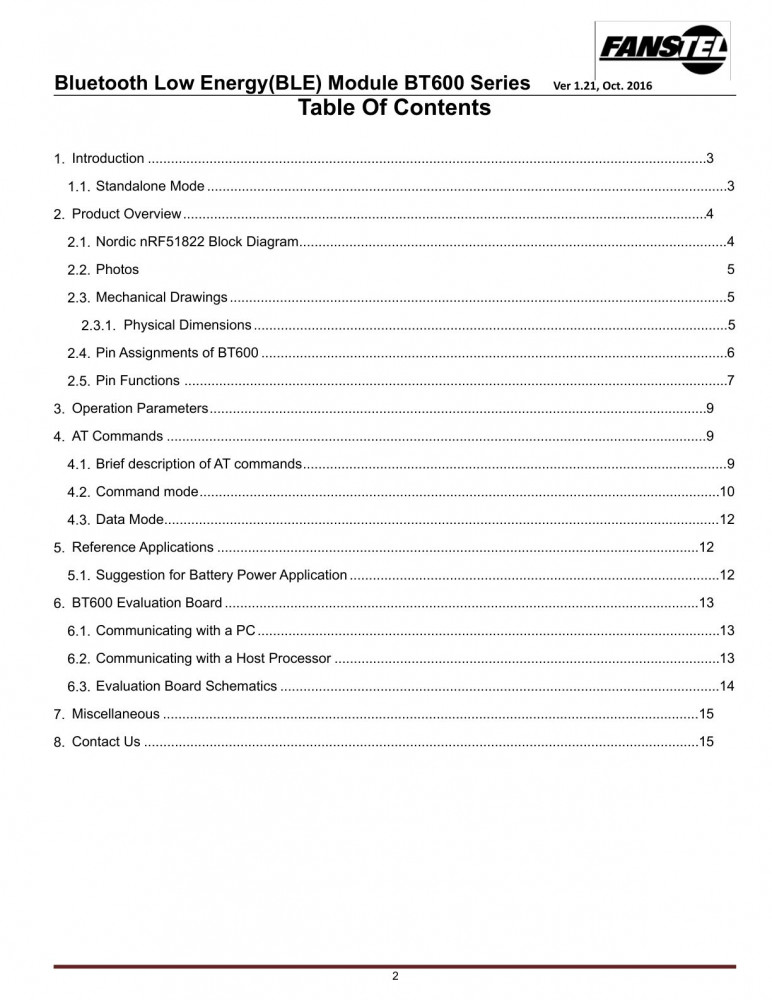 BT600E datasheet page 2