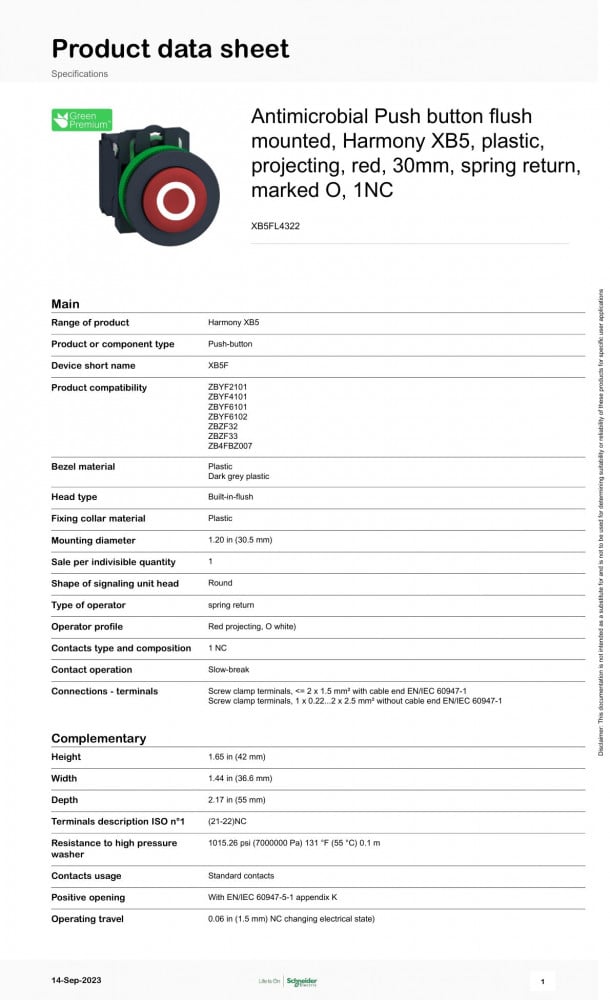 XB5FL4322 technical document page 1