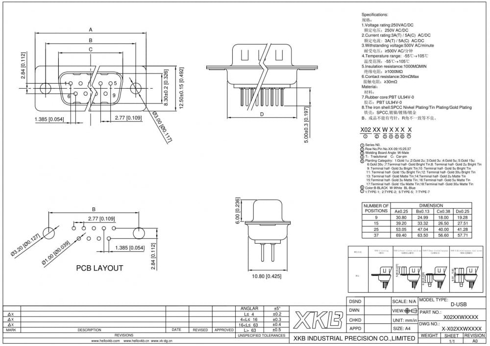 XKB Connection X0209WC2W7 technical drawing page 1