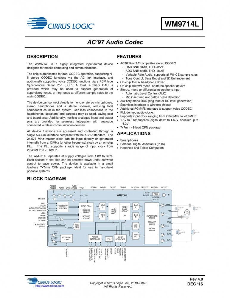 WM9714 datasheet page 1