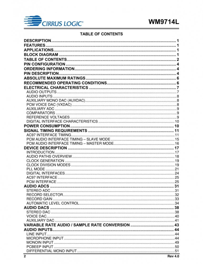 WM9714 datasheet page 2