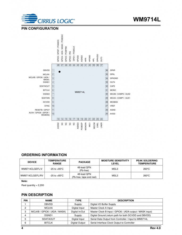 WM9714 datasheet page 4