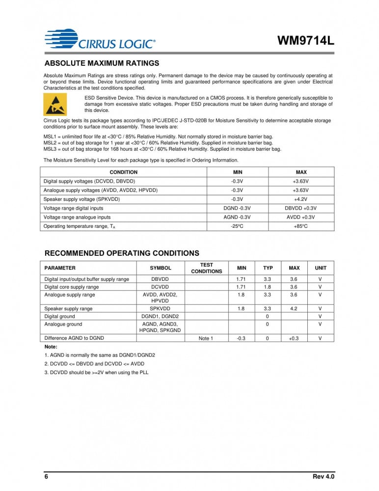 WM9714 datasheet page 6