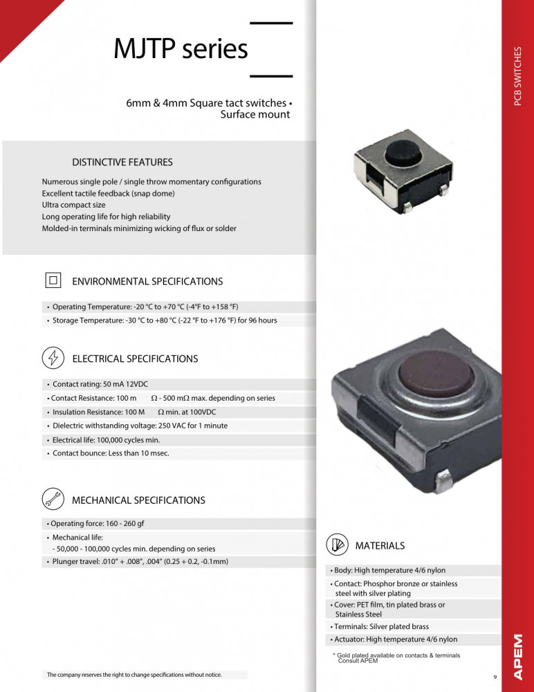 APEM MJTP datasheet page 9