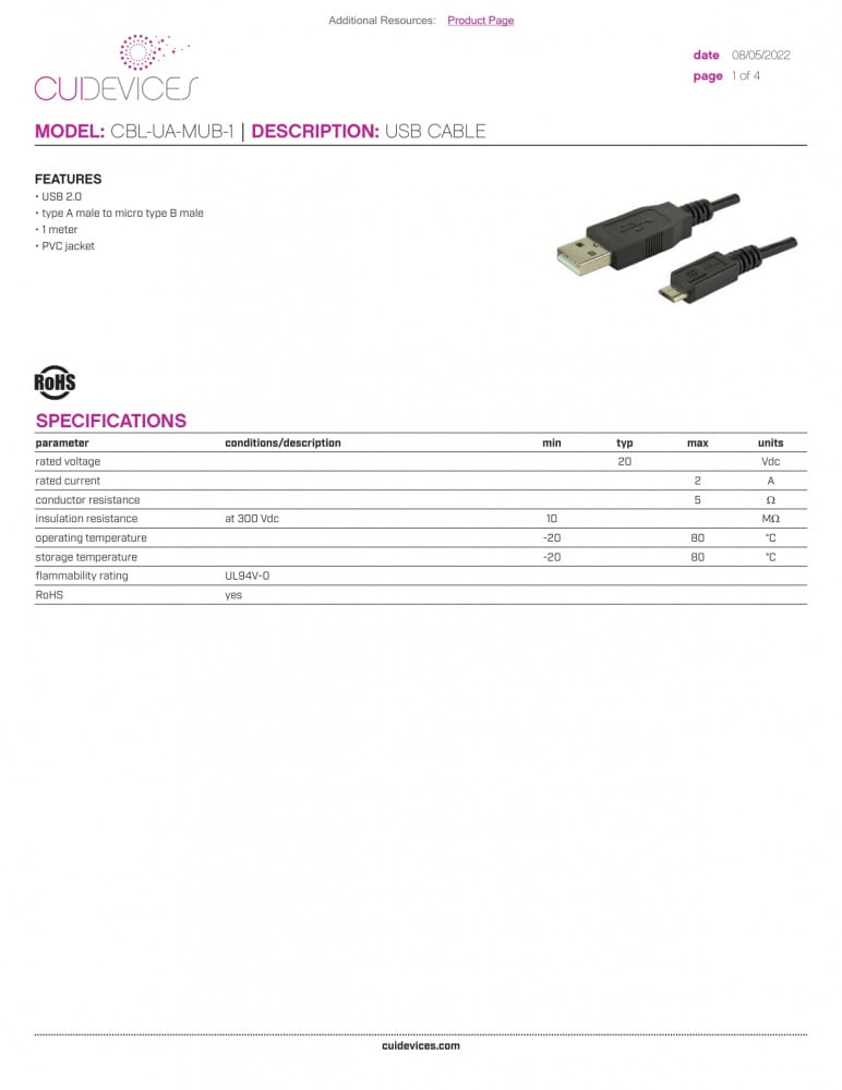 CBL-UA-MUB-1 technical document page 1