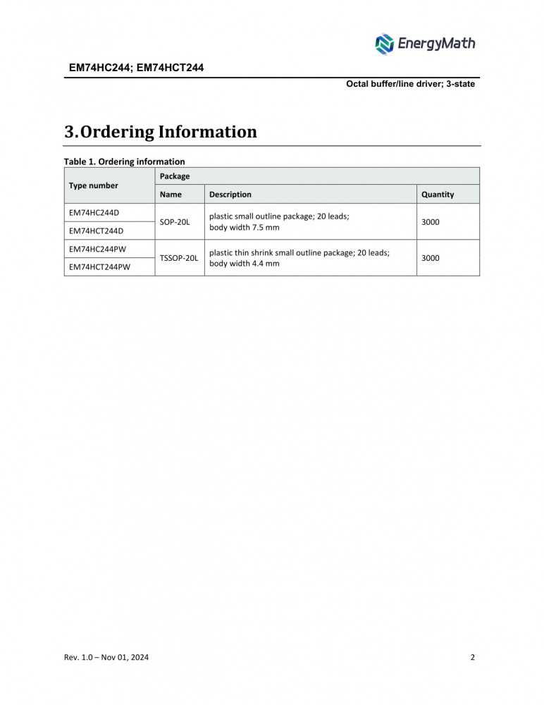 EM74HC244D datasheet page 2