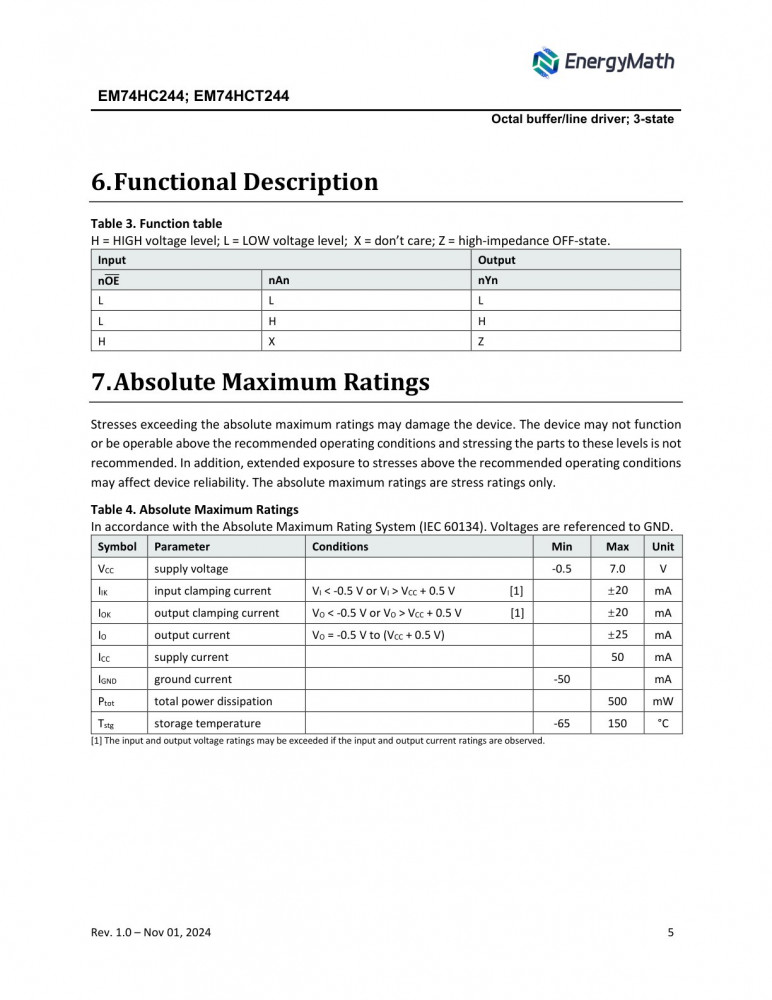 EM74HC244D datasheet page 5