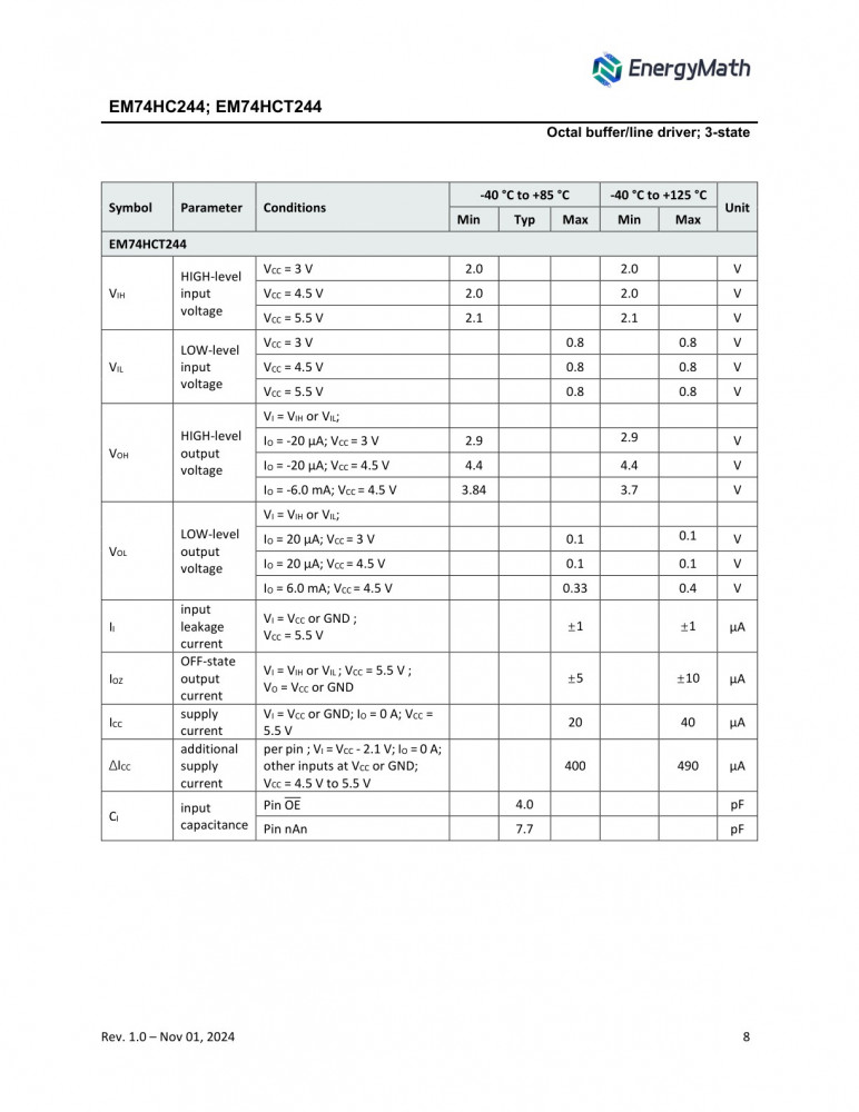 EM74HC244D datasheet page 8