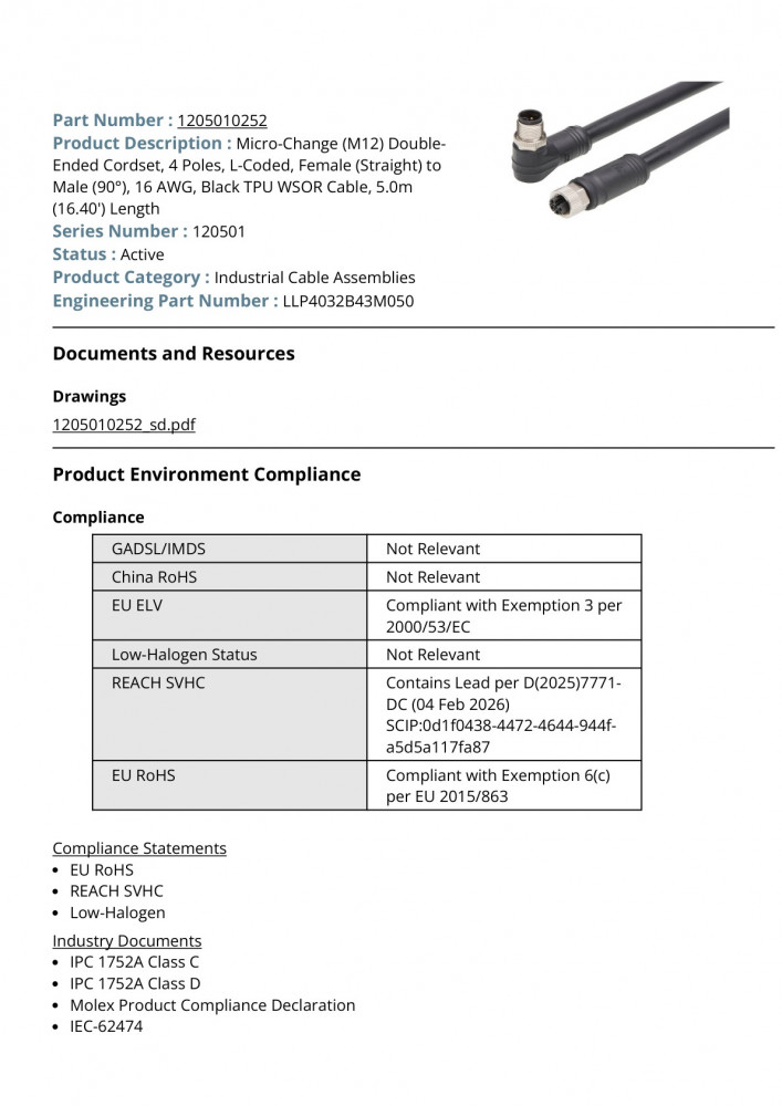 MOLEX cable drawing document page 1
