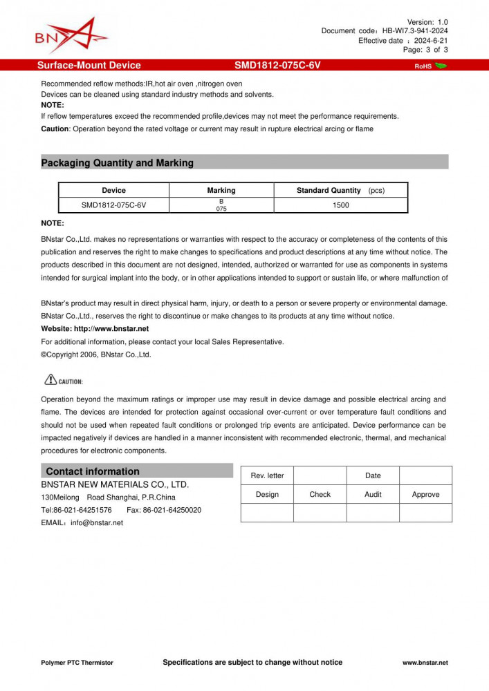 BNstar SMD1812-075C-6V datasheet page 3