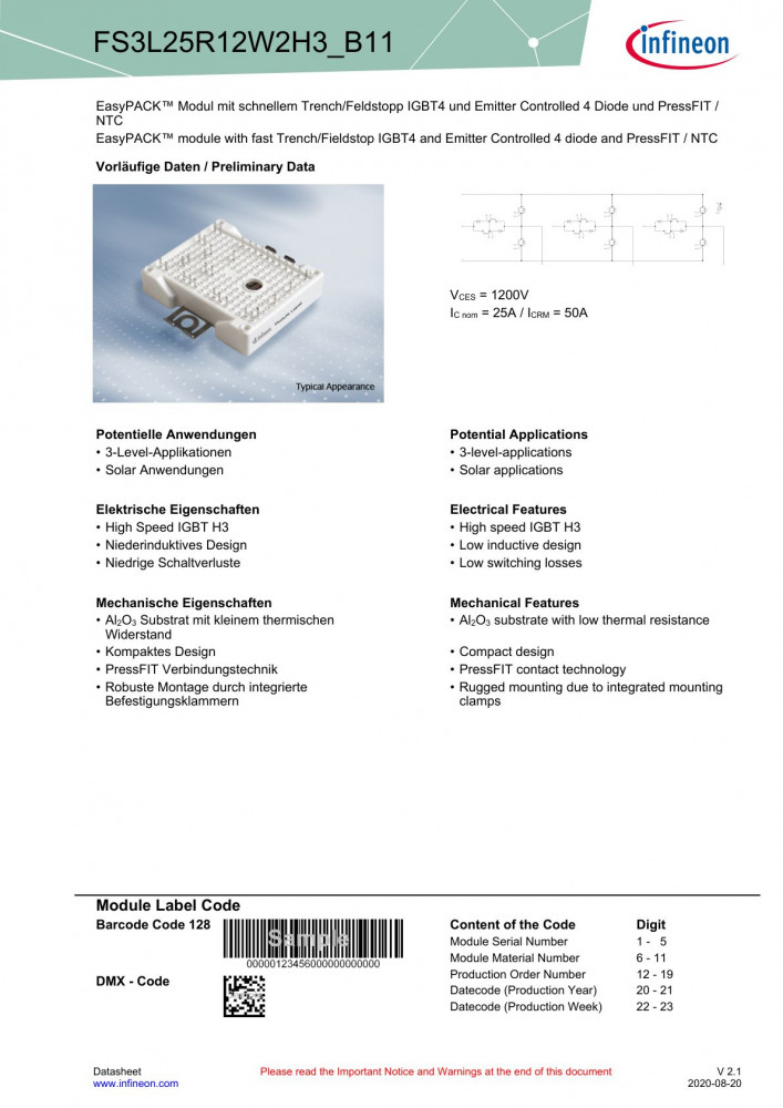 FS3L25R12W2H3B11 datasheet page 1