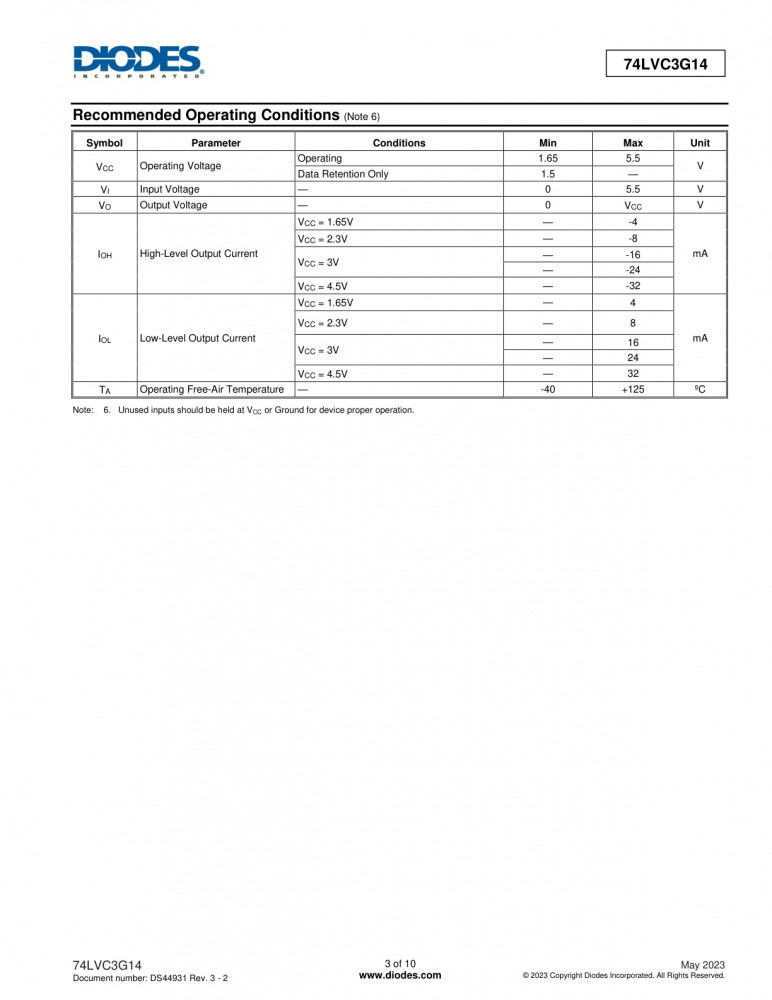 74LVC3G14V8-7 datasheet page 3
