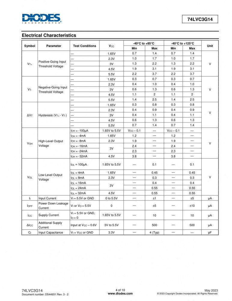 74LVC3G14V8-7 datasheet page 4