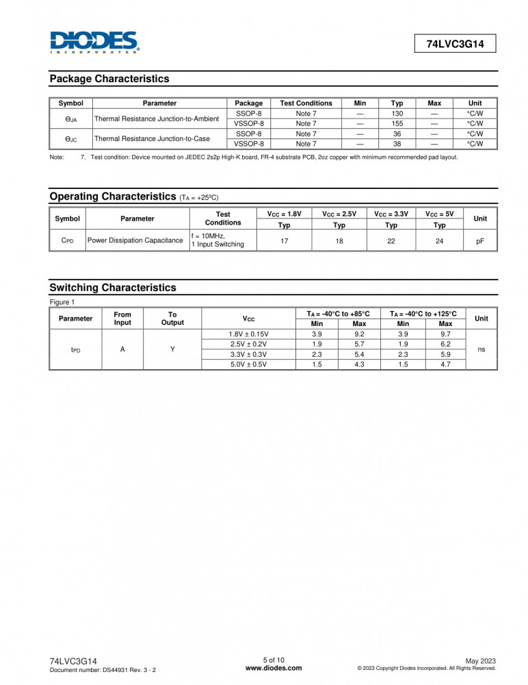 74LVC3G14V8-7 datasheet page 5