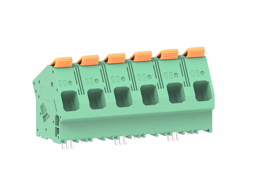 15.00mm Pitch Lever Activated Fixed Mount PCB Terminal Block, 35° Wire Entry, Left Front Terminal, 6 Circuits for sale